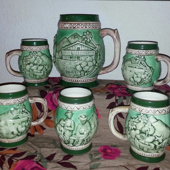 Kitchen | 6 Vtg Japanesegerman Style Stein Pitcher Mug Set | Poshmark
